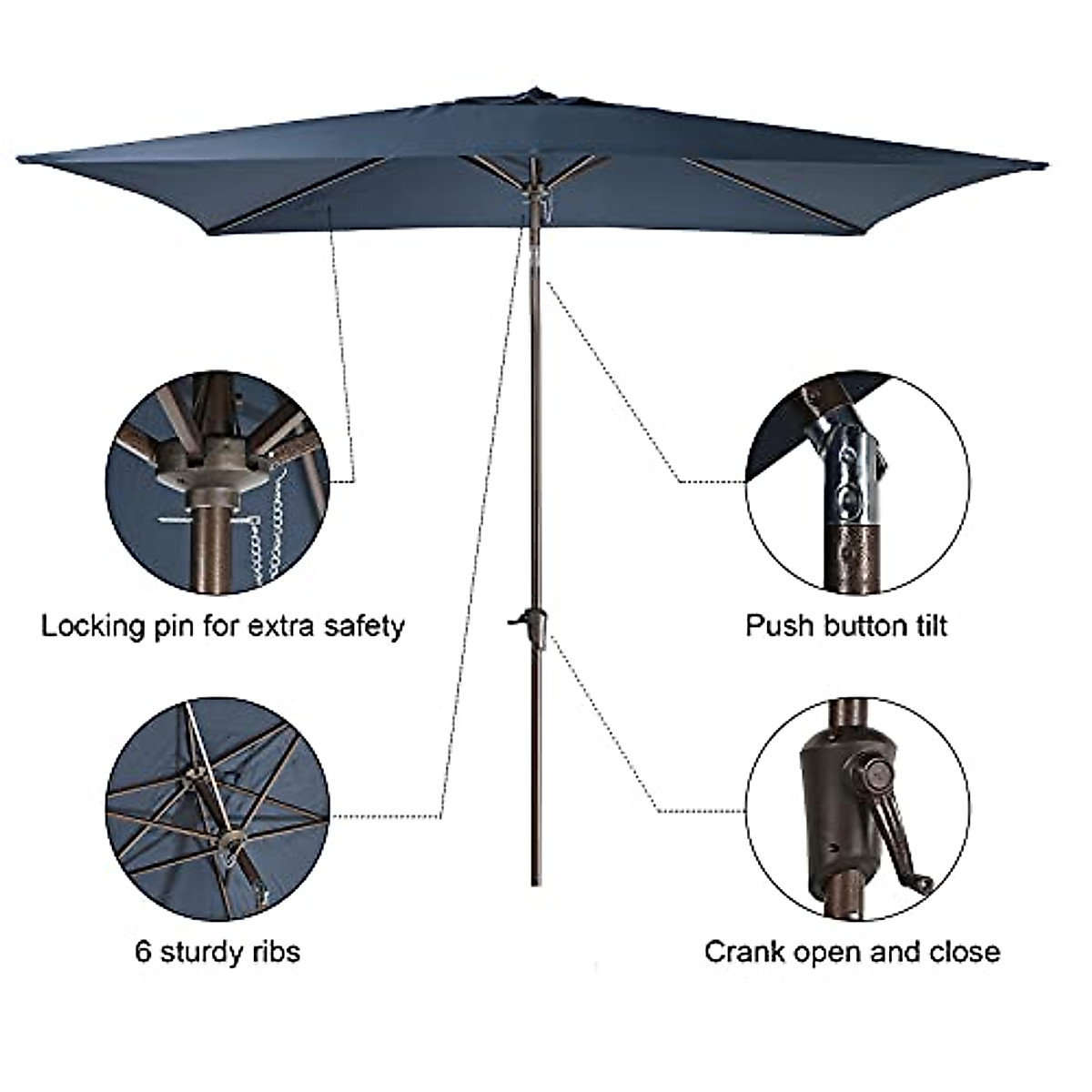 COBANA 6.6 x 9.8ft Rectangular Patio Umbrella, Outdoor Table Market Umbrella with Push Button Tilt/Crank, Dark Blue