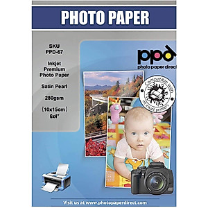 PPD Satin Photo Paper for Inkjet Printer, Premium Semi-Gloss Luster Finish 4 x 6 Size Sheets for Printable Photos, Thick 255 gsm 68 lbs 10.5 mil, White, Water Resistant & Instant Dry Prints (100 Pack)