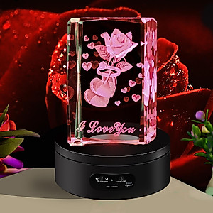 YVV LED Rotating Display Stand, Lighted Base- Crystal Glass Art, 360 Degree Automatic Mute Rotating Turntable, Motorized Display Stand with Colorful Lights, Tumbler Supplies Spinner 4.72in