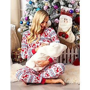 Ekouaer Christmas Pregnancy Pajamas Red Elk Pjs Long Sleeve Nursing Sleepwear for Hospital Christmas Stripe L