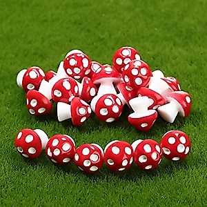 Jetec 24 Pieces Mini Garden Mushroom Miniature Figurine Garden Mushroom Accessories Ornament Mushroom Model Landscape Plant Pot Bonsai Craft for Home Party Decoration Supplies, Red