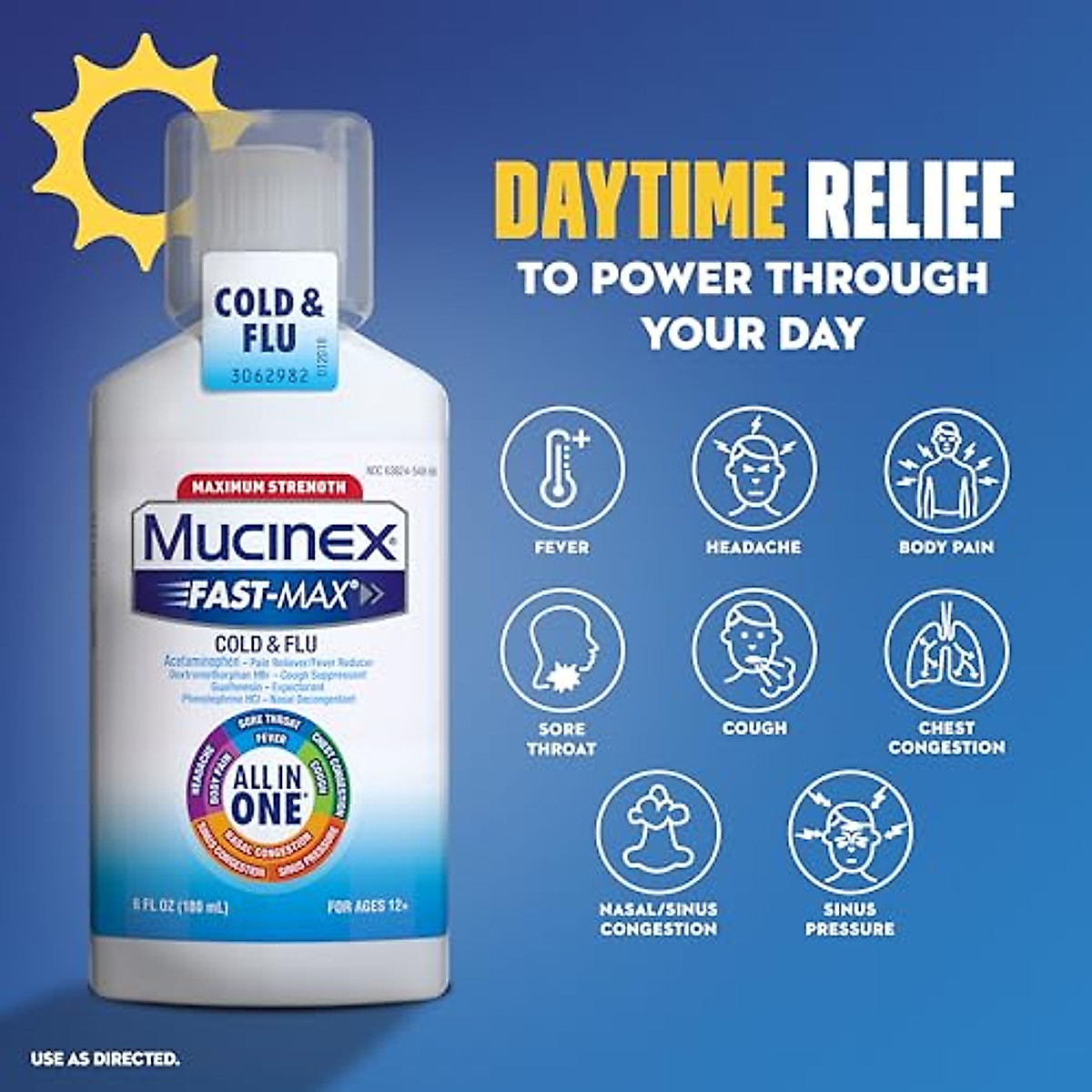 Mucinex Fast-Max Cold and Flu & Nightshift Severe Cold and Flu Medicine for Adults, Over-the-Counter Medication Combo Pack for Sore Throat Relief, Decongestant, Cough & Cold Medicines, 2 x 6 Fl Oz