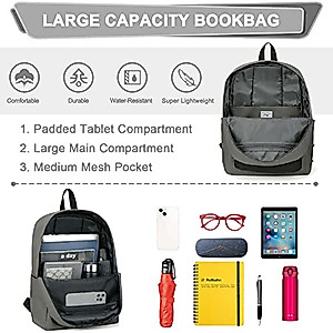 Kasqo Lightweight School Backpack, Water-Resistant Casual College Bookbag for Men Women Teen Girls Boys, Gray and Black