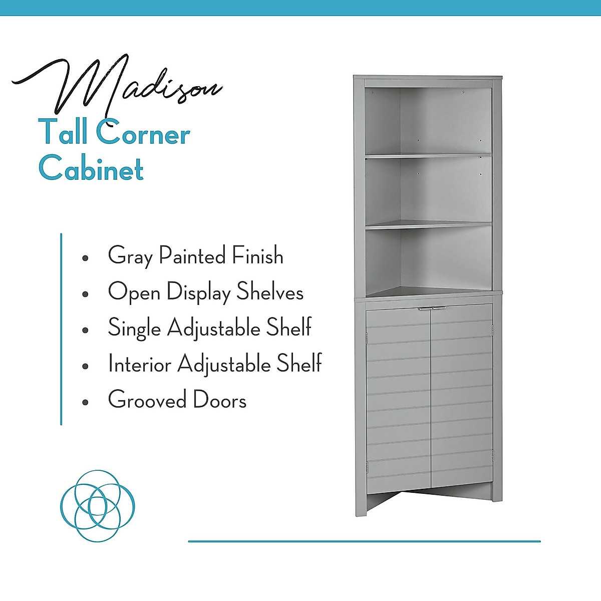 RiverRidge Madison Tall Corner Cabinet-Gray, No Size, Grey
