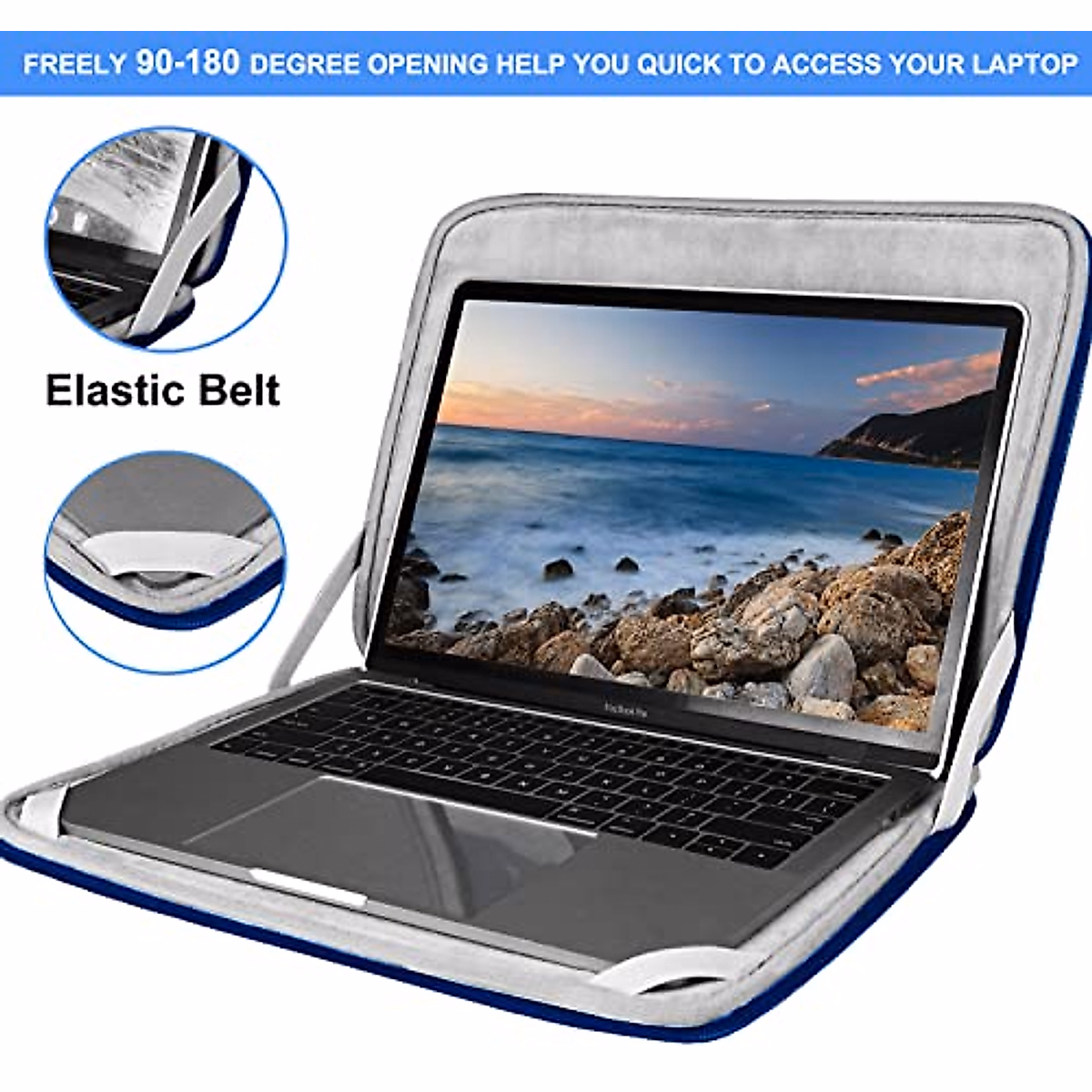 15.6 Inch Laptop Sleeve, Durable Shockproof Protective Cover Flip Case Briefcase Carrying Bag Compatible with 15.6" HP, ASUS, Lenovo, Acer, Notebook, Computer, Ultrabook, Chromebook, Blue