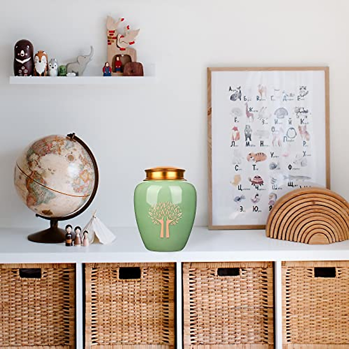 Stylitzy Medium Urn for Human Ashes,Decorative Ceramic Cremation Urn for Human or Pet Ashes,Small Keepsake Urn for Sharing Ashes Hold Up to 65 Cubic Inch,Tree of Life Design Memorial Urns (Green)