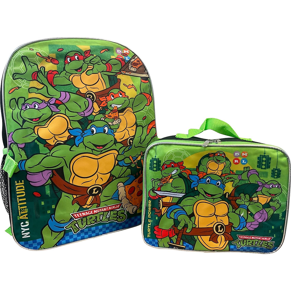 Ruz Group Kid's Licensed 16 Inch Backpack With Removable Lunch Box Set (Ninja Turtles)