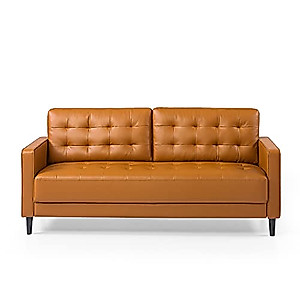 ZINUS Benton Faux Leather Sofa Couch, Easy, Tool-Free Assembly, Cognac