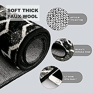 Wonnitar Moroccan Washable Round Rug 5ft Large Black Bedroom Circle Rug Non-Slip Dining Room Table Area Rug Contemporary Entryway Floor Carpet for Living Room Office Entryway (Black,5ft Round)