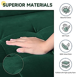 Vesgantti Green Velvet Couch 70 inch, 3 Seater Loveseat Sofa, Mid Century Modern Couches for Living Room, Upholstered Velvet Sofa with 2 Pillows, Button Tufted Sofa for Bedroom, Home Office, Apartment