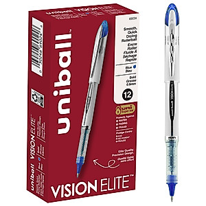 uniball Vision Elite Rollerball Pens with 0.8mm Bold Point, Blue, 12 Count
