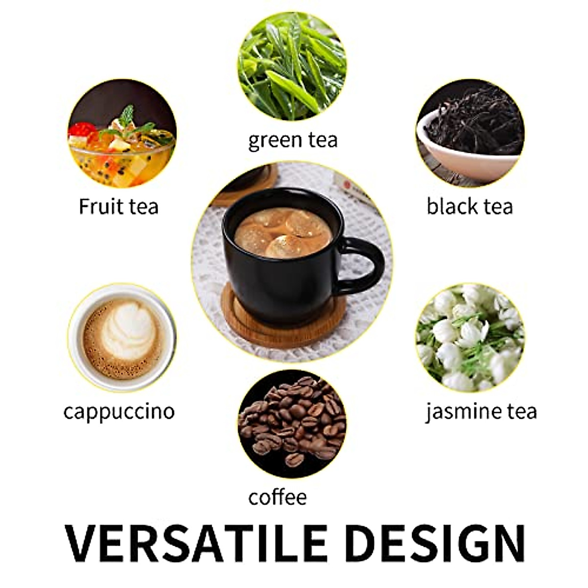 Hasense Espresso Cups and Saucers Set of 6, Demitasse Cups with Handle for Coffee Drinks, Latte, Cappuccino, Cafe Mocha and Tea, 4 Ounce Porcelain Coffee Cups for Coffee Bar Home and Party, Black