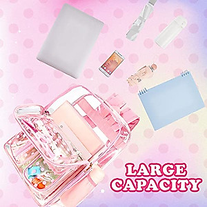 Silkfly 3 Pcs Clear Backpack Transparent School Backpacks PVC Clear Bookbag with Lunch Bag Pencil Case for Stadium, School (Pink, Polka Dot)