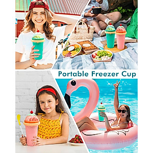 Slushie Cup, Smoothie Cups with Lids & Straws, Slushy Cup for Juices, Milk and Ice Cream Make, Portable Frozen Magic Slushie Cup Maker for Kids, Friends and Family (Pink)