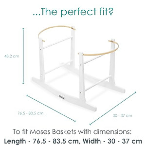 Clair de Lune | Rocking Moses Basket Stand | Fits Wicker & Palm Moses Baskets | Newborn Baby Bassinet Stands |Sturdy Wooden Structure with Adjustable Straps | Conforms to BS EN 1466:2014 (White)