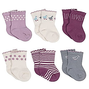 Grow by Gerber Baby Girl's 6-Pack Wiggle Proof Socks Sockshosiery, Pink/Ivory/Grey, 12 Months