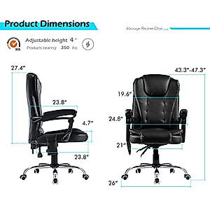 YODOLLA Ergonomic Reclining Office Chair, Heat & Massage High Back Desk Chair w/Adjustable Height, Executive Swivel Leather Chair for Office, Home, Study, Black