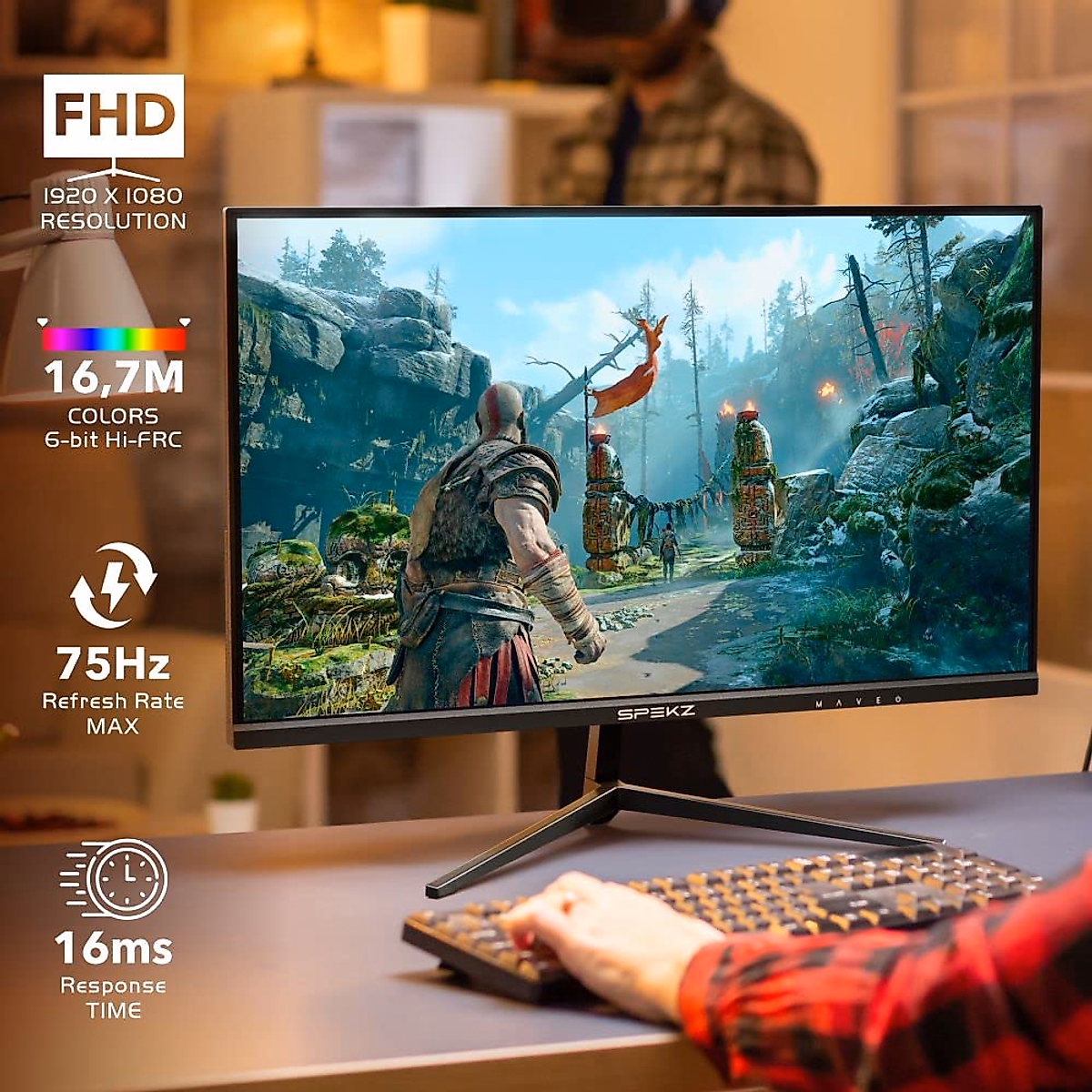 SPEKZ 24 Inch Computer Monitor, FHD PC Monitors 1920 x 1080p IPS Display 75Hz, HDMI, VGA, 5ms Response Time, 75 x 75 mm Mountable, Frameless (EM-024)