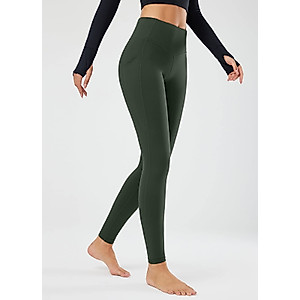baleaf Women's Fleece Lined Leggings Thermal Warm Winter Tights High Waisted Thick Yoga Pants Cold Weather with Pockets Army Green S