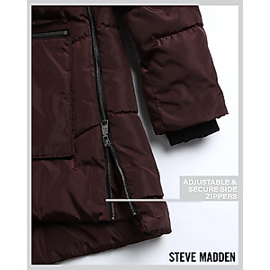 Steve Madden Women's Long Parka - Insulated Quilted Puffer Winter Coat for Women with Faux Sherpa Hood (Sizes: S-XL), Size Medium, Brown