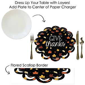 Big Dot of Happiness Give Thanks - Thanksgiving Party Round Table Decorations - Paper Chargers - Place Setting for 12