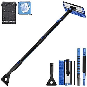 JOYTUTUS 47.7″ Extendable Snow Brush and Ice Scraper, 270° Pivoting Snow Scraper Brush for Car Windshield, Telescoping Ice Scraper, Foam Grip, Heavy Duty Snow Remover for Cars, Trucks, SUV (Black)