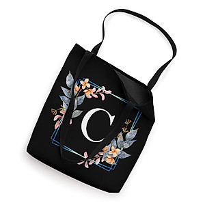 Letter C Initial Floral Flower Monogram Gift Women Girls Tote Bag