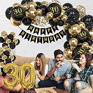 30th Birthday Decoration Kit for Boy Girl Black Gold Balloon 30th Birthday Balloons Party Decorations Happy Birthday Banner Garland Arch 30th Birthday Confetti Balloons Birthday Party (30th)