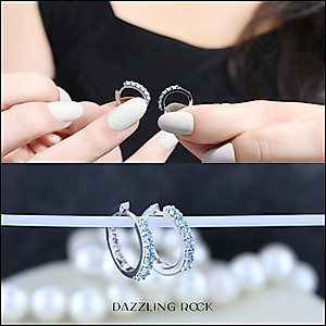 Dazzlingrock Collection Round Blue Topaz Single Row Huggies Hoop Earrings for Women in 14K Solid White Gold