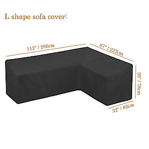 SUNSURE Patio Sofa Covers L-Shaped Sectional 112x87in Black Outdoor Waterproof Furniture Cover Dustproof Furniture Sets All Weather Protection Dust Cover for Patio Lawn Garden Veranda (112"x87")