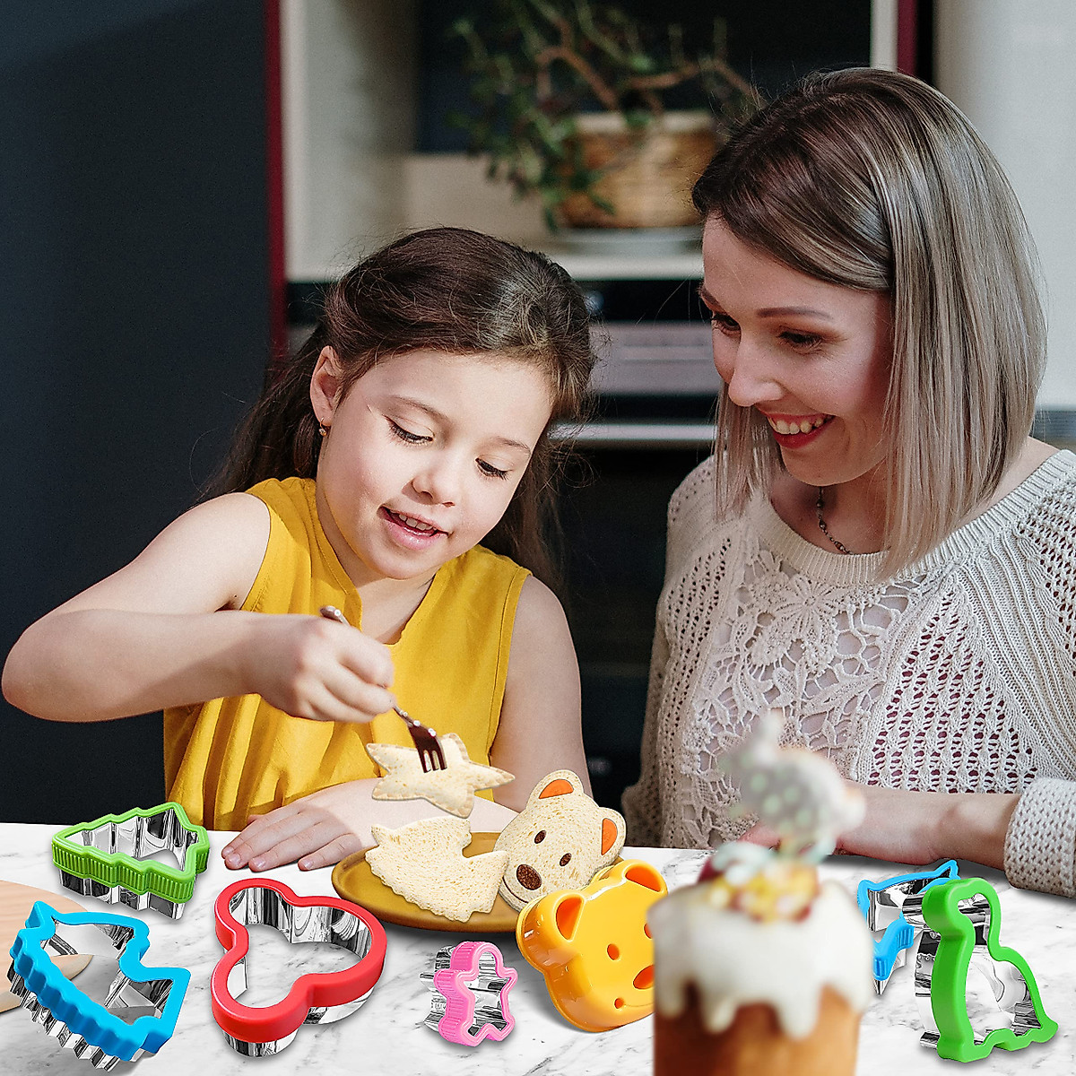 Sandwich Cutters for Kids Lunch,Sandwich Cutter and Sealer,Sandwich Cutter Set,Kids Lunch Accessories-Vegetable Fruit Cutter Set,Micky Mouse,Dinosaur,Star,Gingerbread Man Shapes(45Pcs)