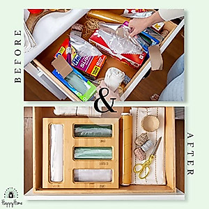 HappyHome Storage Bag Organizer for Kitchen Drawer - Sturdy & Stylish Bamboo Baggie Organizer - Fits Any Brand Gallon, Slider Quart, Sandwich & Snack - Plastic Bag Organizer with Wall Mount Hardware