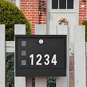 LAND·VOI Locking Mailbox Wall Mounted, Metal Postbox with Three Sets of Mail Box Number Stickers, 4 Keys, 14.4" x 4.5" x 11.2", Large Capacity, Black, AMB11B