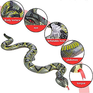 Large Inflatable Snake, Realistic Inflatable False Snake, False Snake Halloween Prank Props, Lifelike Inflatable Snake for Garden Pool Halloween and April Fool's Day Party Decoration (3PCS)