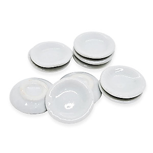 ChangThai Design Very Tiny ⅝ Inch Diameter White Round Ceramic Plate 10 Pieces Set - Miniature Tableware Tray Bowl Crockery Cutlery Kitchenware Handmade Mini Porcelain Decorative Collectible Gifts