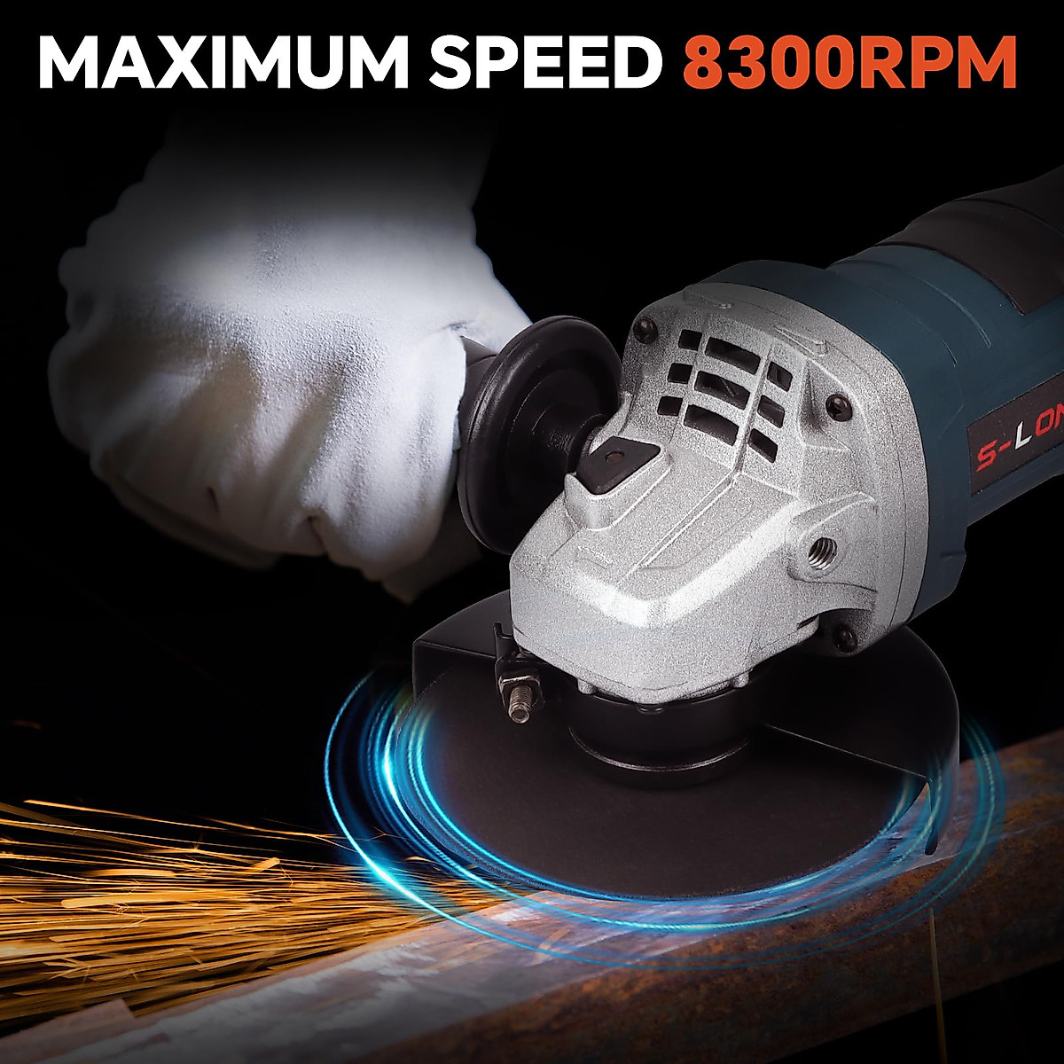 S-LONG Cordless Angle Grinder with 4.0AH Batterie, 20V Power Angle Grinder Tools with Fast Charger, 9000 RPM Brushless Motor Metal Grinder, 4-1/2'' Cutting Wheels, Flap Disc for Cutting