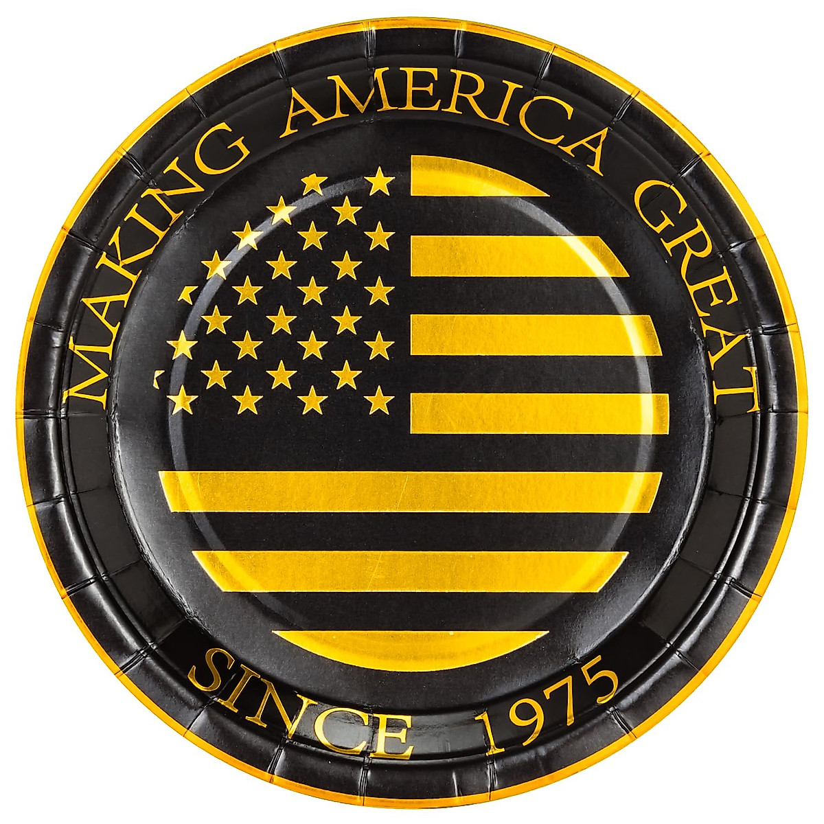 Crisky 50th Birthday Plates Black and Gold Dessert, Buffet, Cake, Lunch, Dinner Plates for 50th Birthday Decorations Party Supplies, Making Great Since 1975. 50 Count, 9" Plate