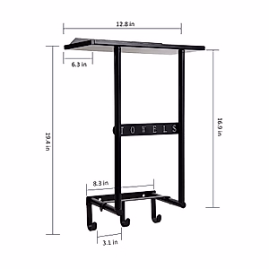 Towel Racks for Bathroom Wall Mounted, Wall Towel Rack for Rolled Towels, Bathroom Wall Organizers and Towel Storage, With Metal Shelf and 3 Hooks for Small Bathroom, Camper, RV Storage, Black