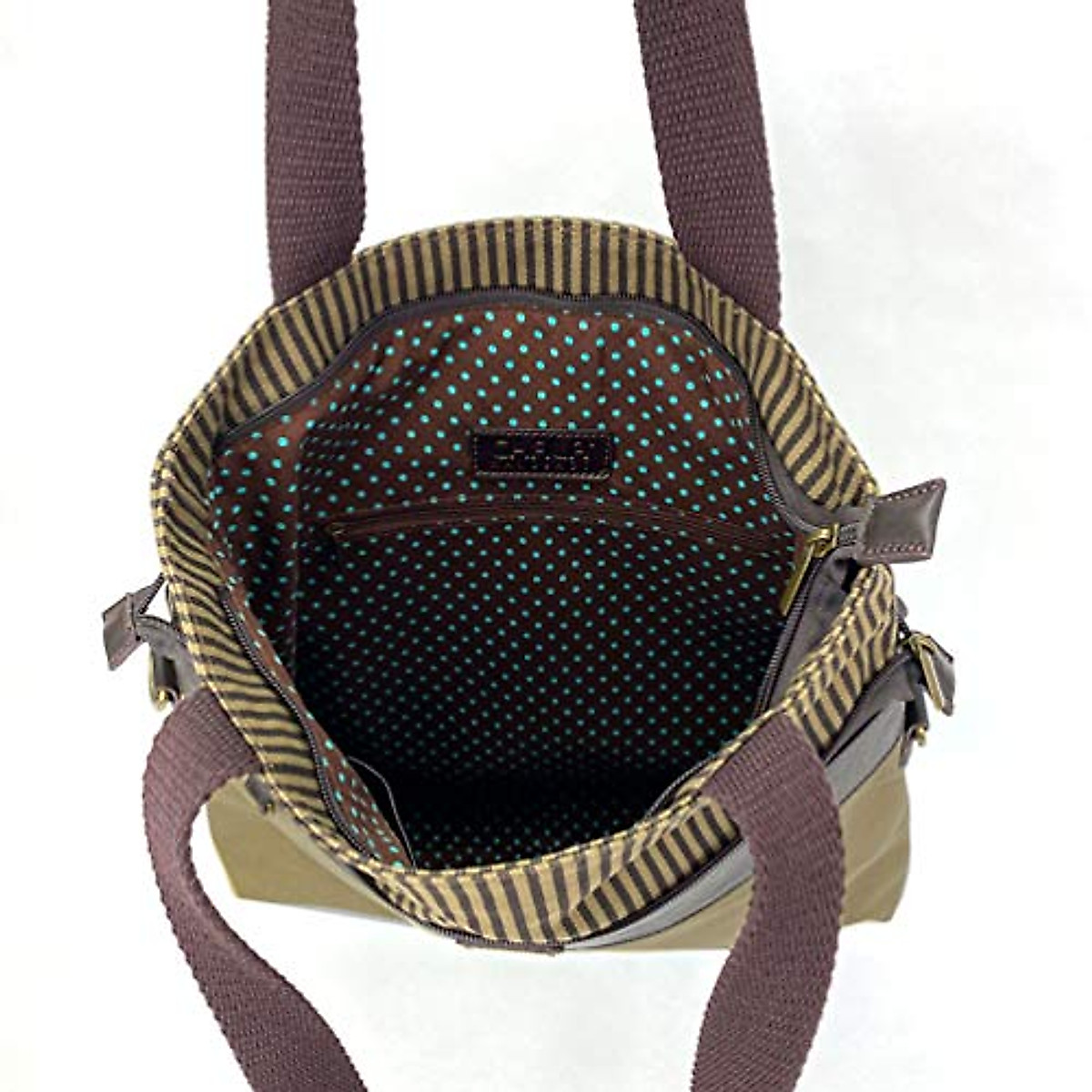 Chala Convertibile Stripe Zip Tote with Pomeranian Key fob - Heavy Canvas Tote with Crossbody