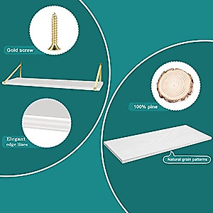 Gold Shelves Pine Wood Large 31.5 x7.87 Inch White Gold Floating Shelves with Elegant Lines,Long White Gold Shelf,Deep Wall Shelf,Gold Bookshelf,White Floating Bookshelf for Wall Decor Set of 2.