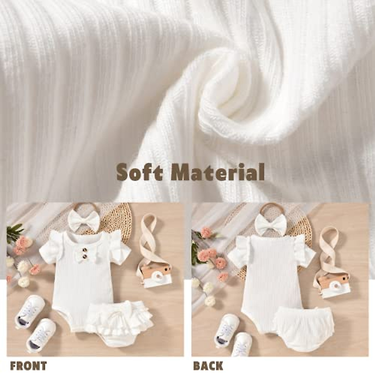 Aalizzwell Preemie Baby Girls Clothes Short Sleeve Bloomer Shorts Ribbed Summer Outfit White Premature