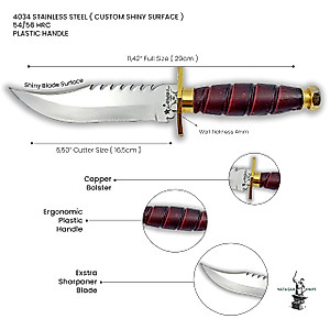 yatagan Survival Hunting Knife with Sheath-Rambo Knife-Tactical 11'' Full Tang Survival Rambo Fixed Blade-Machete Bowie-Knife for Camping, Outdoor, Bushcraft