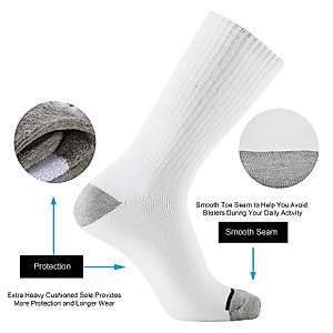 ONKE Cotton Cushion Crew Socks for Men Women Athletics All Seasons Thick Warm Heavy Duty Work Boots Moisture Wicking Control(White XL)