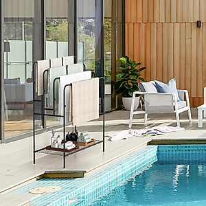 WeGXY 44" Extra Large Free Standing Towel Rack - 4 Tier Outdoor Pool Towel Holder, Versatile Blanket and Quilt Rack Stand for Living Room, Bathroom, Bedroom, Beach, Hot Tub, Gym and Pool Area Outside