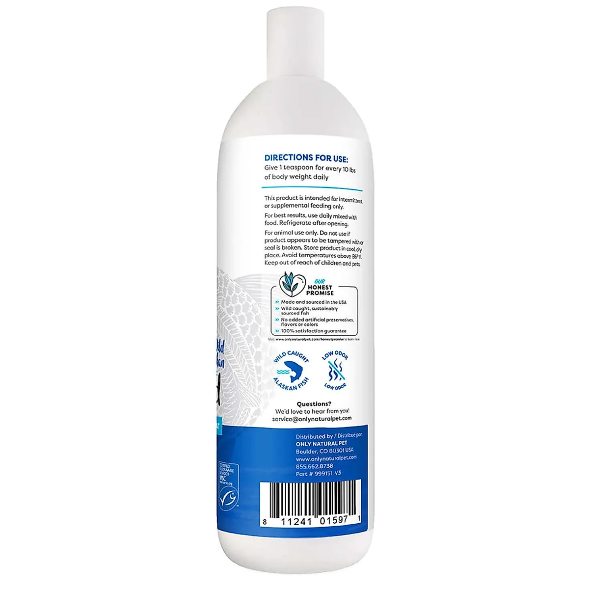 Only Natural Pet Wild Alaskan Salmon Oil for Dogs & Cats - Omega 3 & 6 Supplement for Pets - EPA & DHA Fish Oils, All Natural Joint Support, Promote Healthy Skin, Coat & Heart - 20 Fl Oz (Pack of 2)
