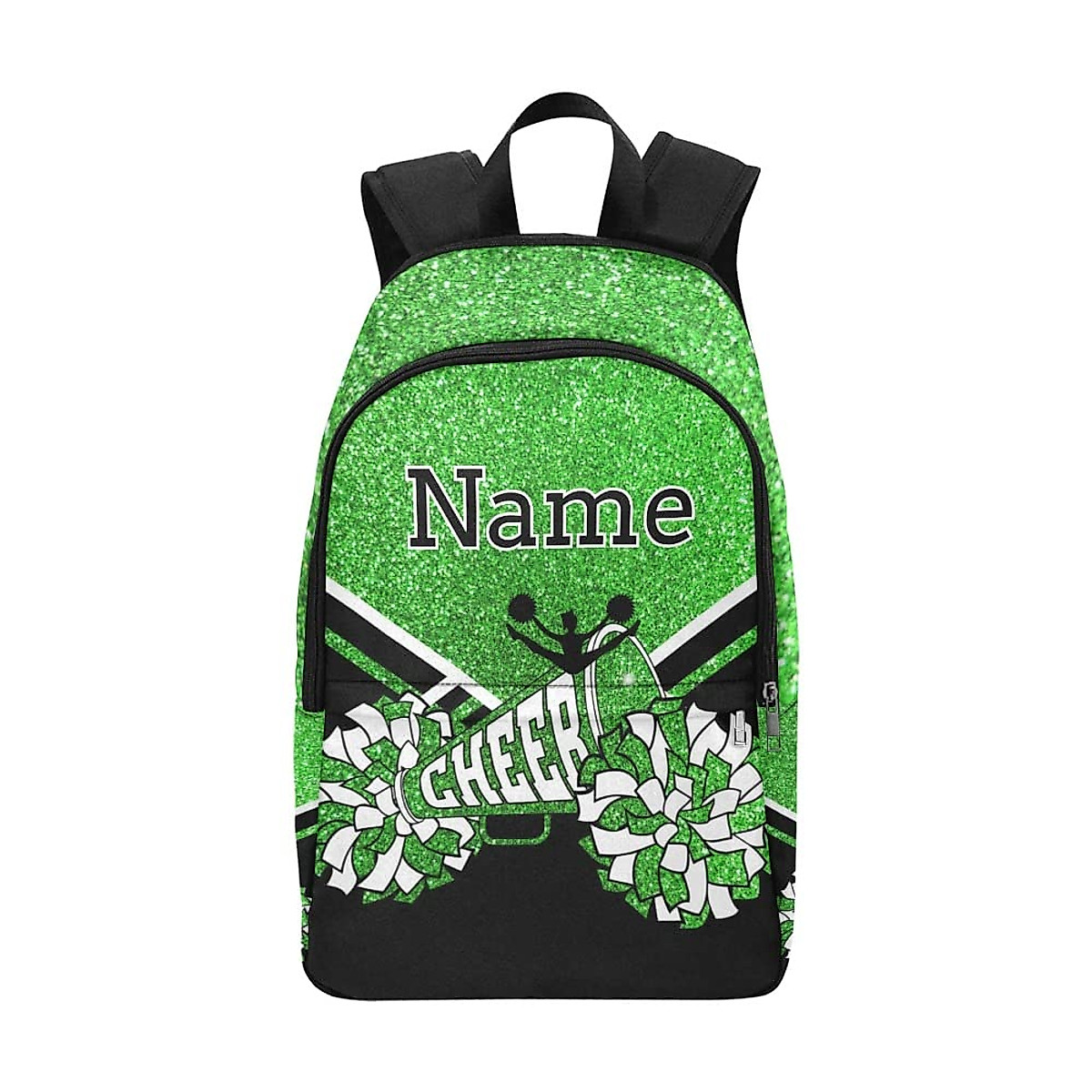 CUXWEOT Personalized Cheerleader Cheer Green Art Backpack with Name Custom Travel Daypack Bag for Man Woman Gifts