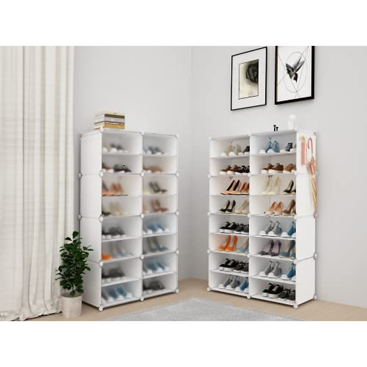 HOMICKER Shoe Storage,32 Pairs Shoe Shelves Rack Organizer with Door for Closet ,Entryway,Hallway,Bedroom