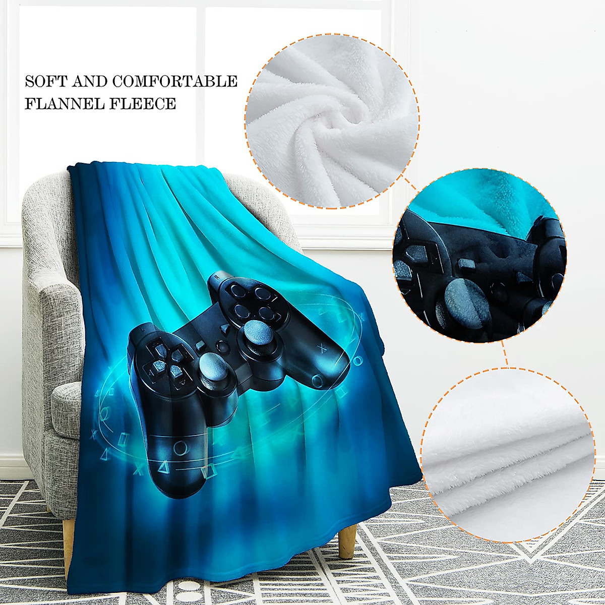 Jekeno Boys Gamer Gifts Throw Blanket, Game Theme Blanket for Kids Teens Men Brothers, Gaming Toy Room Decor Gifts for Age 2 3 4 5 6 7 8 9 10 Year Old Girl Boy