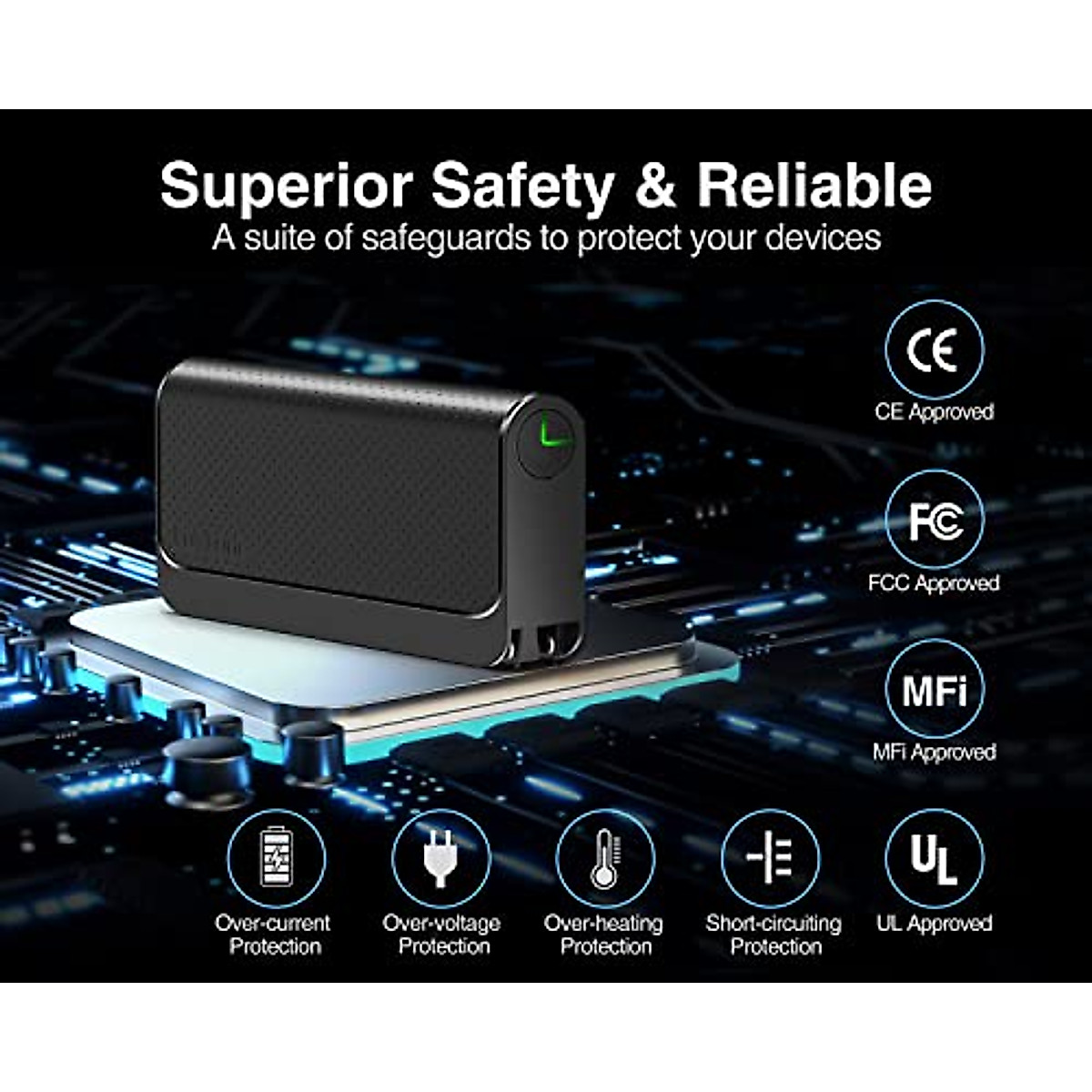 Luxtude Portable Phone Charger Built-in Wall Plug, 10000mAh Power Bank with Cables【iPhone Lightning & USB C & Micro】, Travel Fast Charge External Battery Pack for iPhone, iPad, Android, Samsung etc.