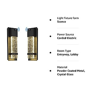 LED Dusk to Dawn Outdoor Wall Light Fixture - HWH Exterior Wall Sconce Porch Light 2 Pack, Outside Wall Lights in Black Finish with Crystal Bubble Glass, 5HW9-B-P-2PK BK